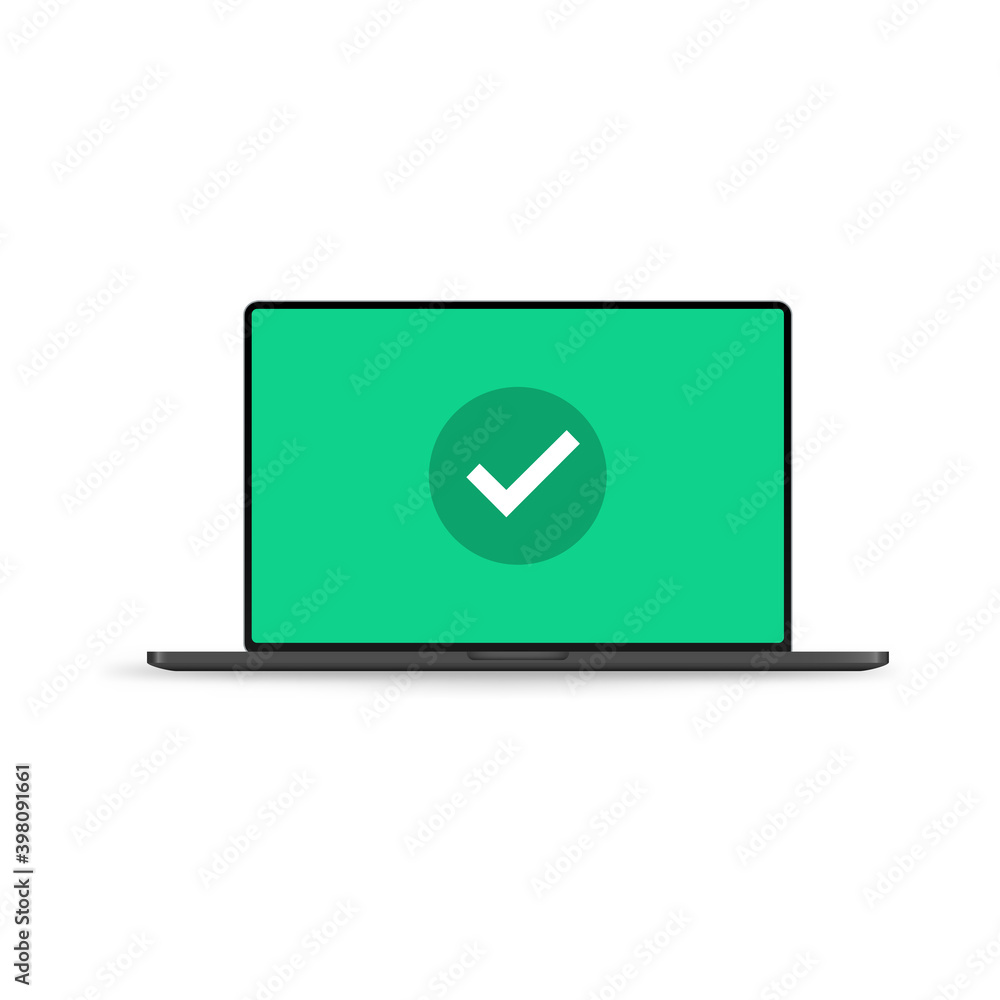 Check mark on realistic laptop screen vector Stock Vector | Adobe Stock