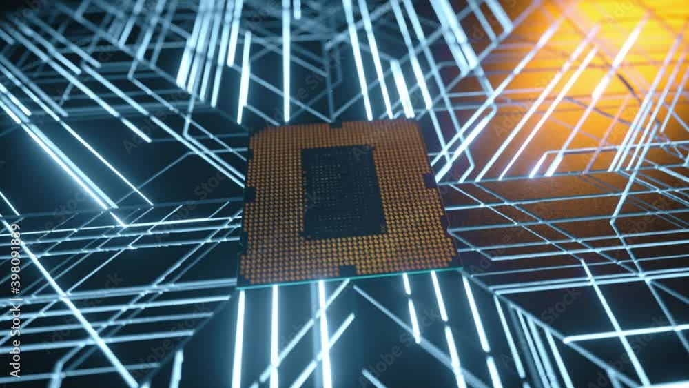 A computer processor with millions of connections and signals. Technology cpu background. Pulses ...