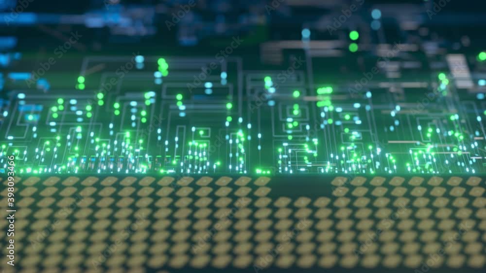 A computer processor with millions of connections and signals. Technology cpu background. Pulses ...