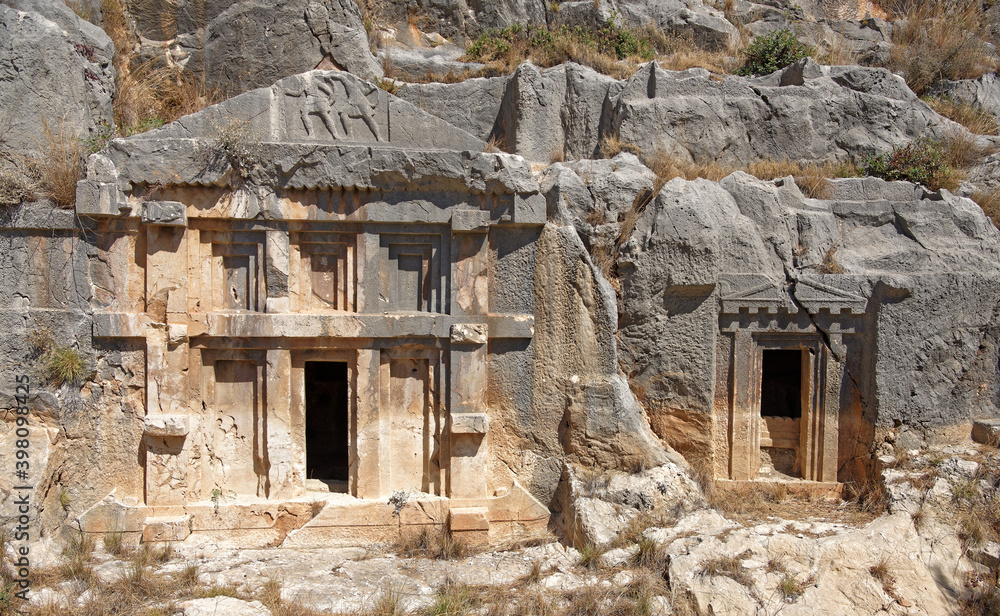 Myra was an ancient Greek town in Lycia.The tomb carved into the rocks ...