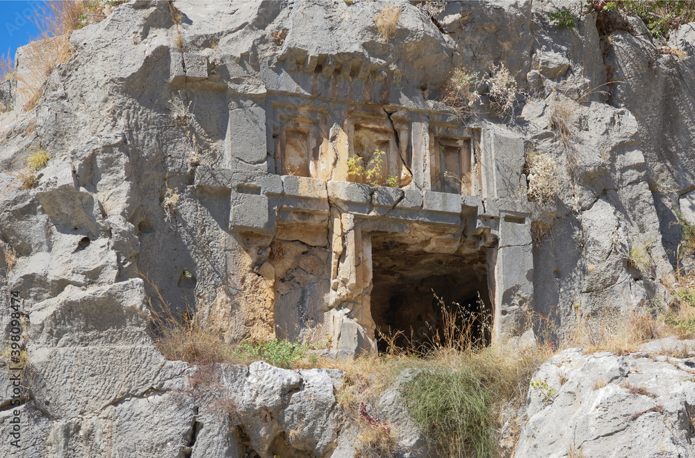 Myra was an ancient Greek town in Lycia.The tomb carved into the rocks ...