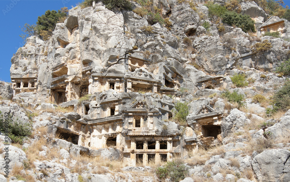 Myra was an ancient Greek town in Lycia.The tomb carved into the rocks ...