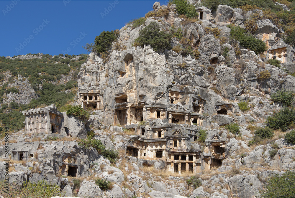 Myra was an ancient Greek town in Lycia.The tomb carved into the rocks ...