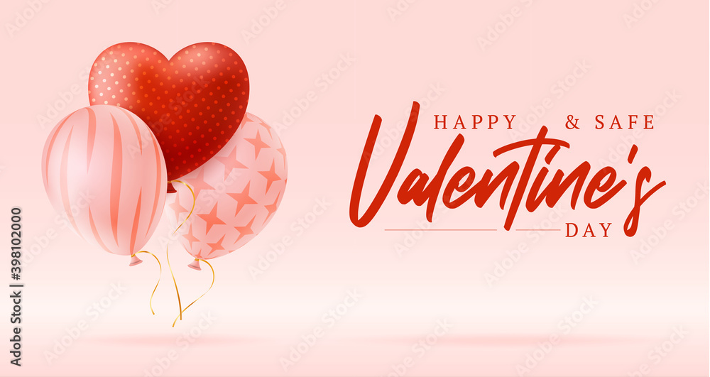 Happy and safe Valentines day sale background with balloons heart ...