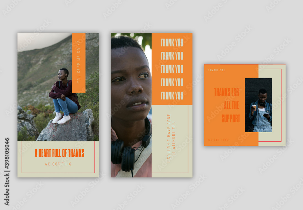 Simple Social Media Post Layouts with Orange Accents Stock Template ...