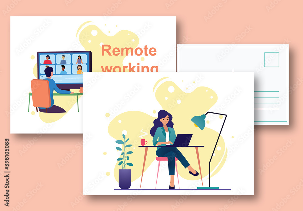 Work from Home Postcard Layouts Stock Template | Adobe Stock