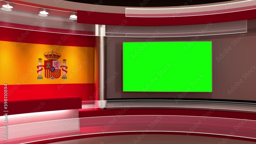 TV studio. Spain. Spanish flag studio. Spanish flag background. News ...
