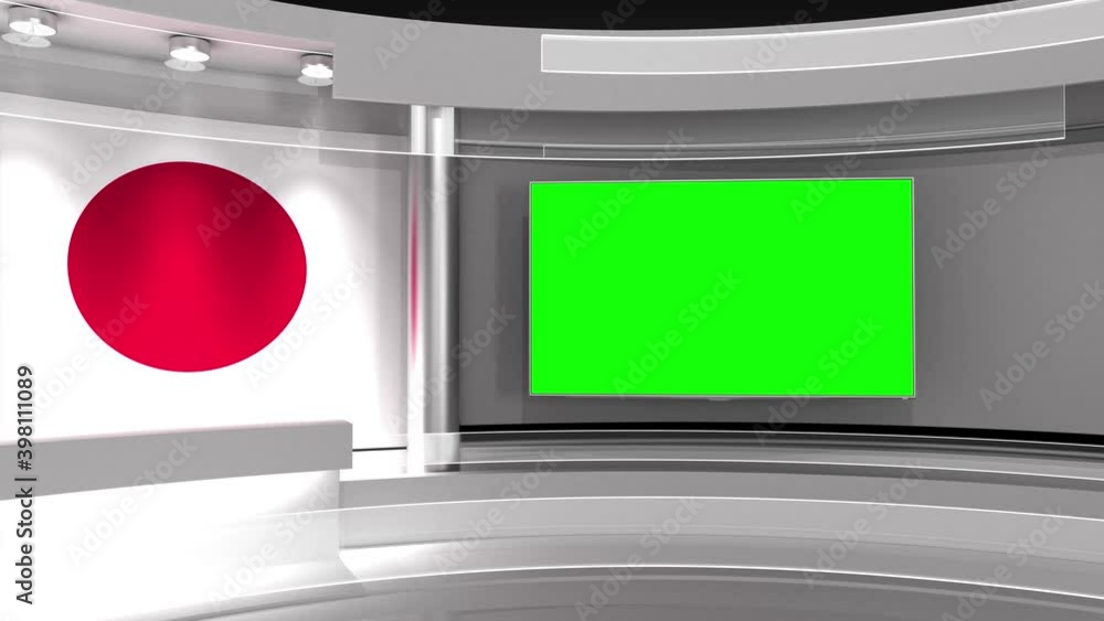 TV studio. Japan flag studio. Japan flag background. News studio. The ...