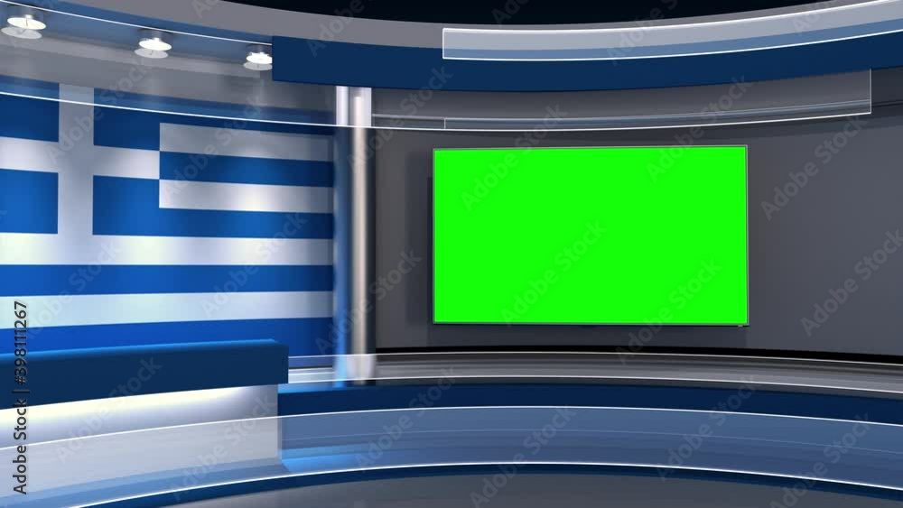 Vidéo Stock TV studio. Greece flag studio. Greece flag background. News ...