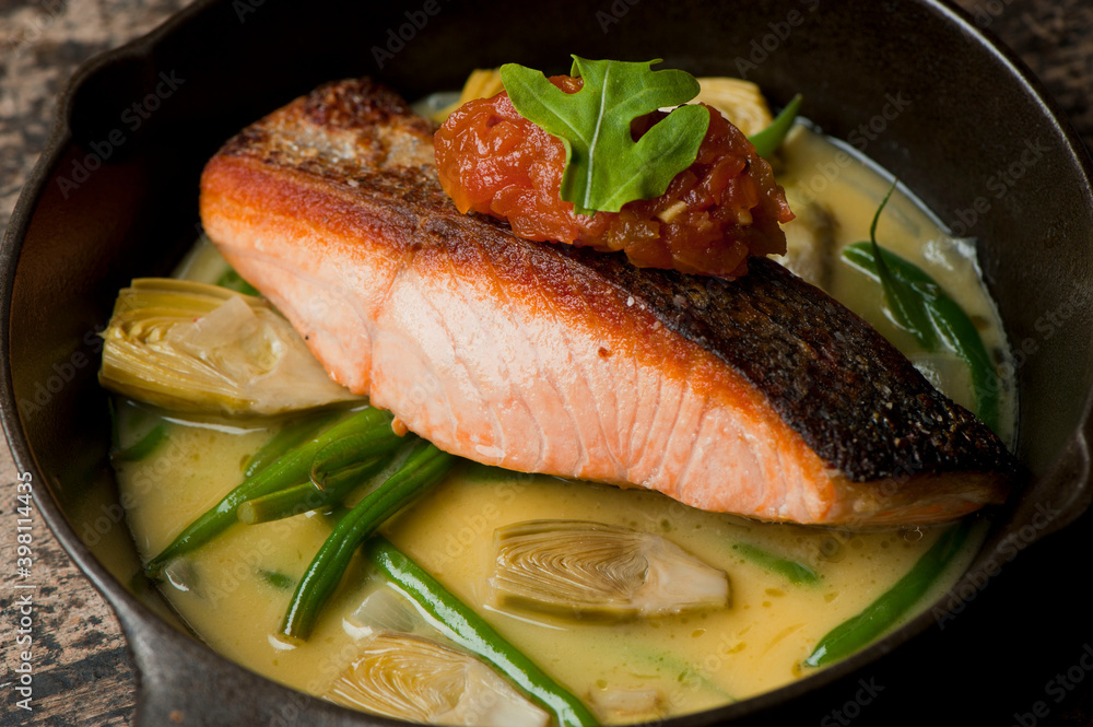 Salmon steaks. Salmon sautéed in organic butter, garlic and served with ...