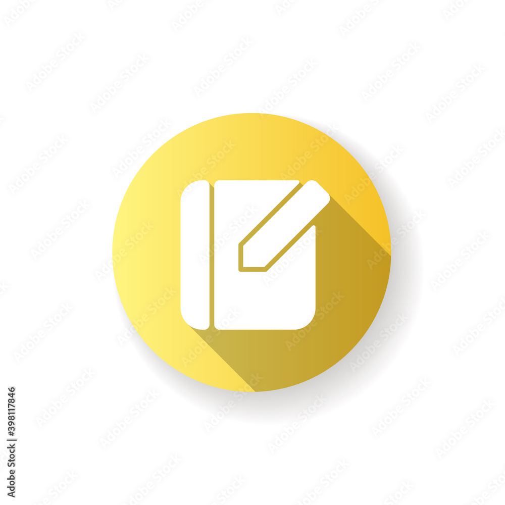 Notebook app yellow flat design long shadow glyph icon. Taking text ...