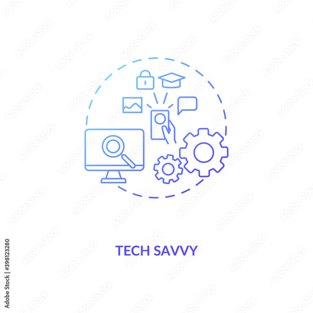 Tech savvy blue gradient concept icon. Innovative technology specialist ...