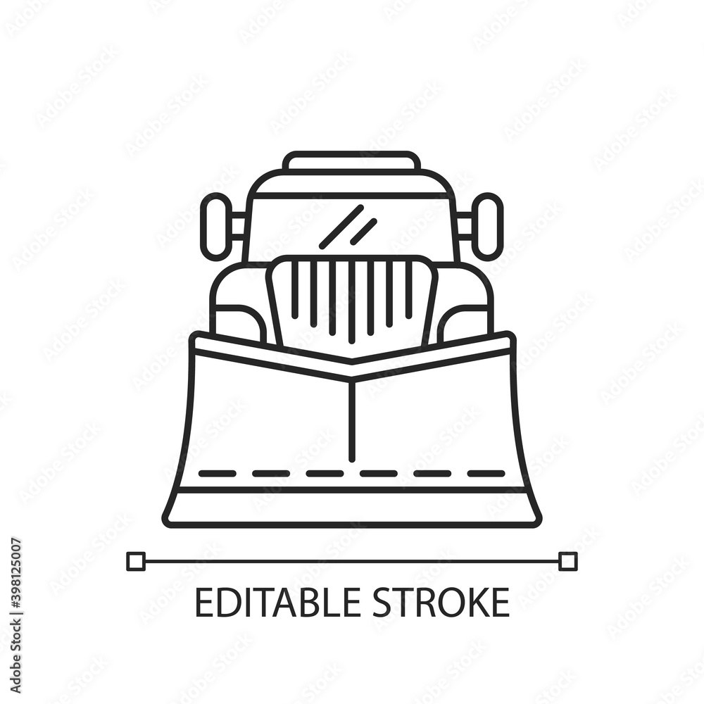 Snow blades for trucks linear icon. Snow plow winter service. Tools for ...