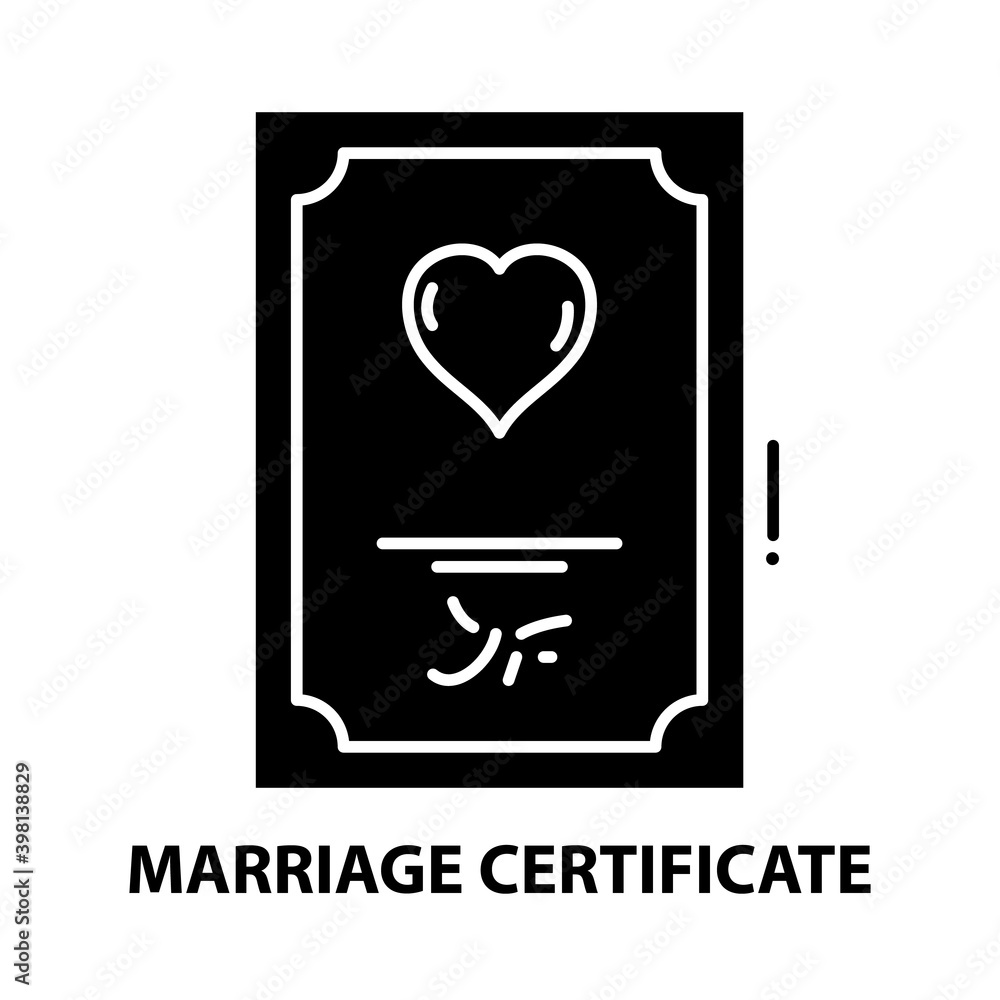 marriage certificate icon, black vector sign with editable strokes ...