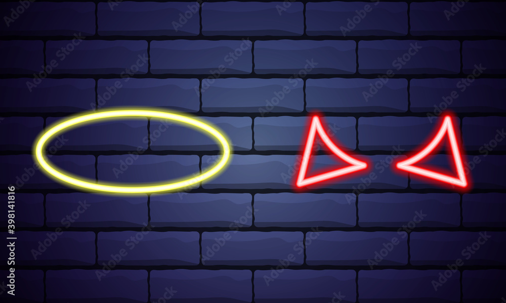 Vector realistic isolated neon sign of Angel Nimbus and Devil Horns ...