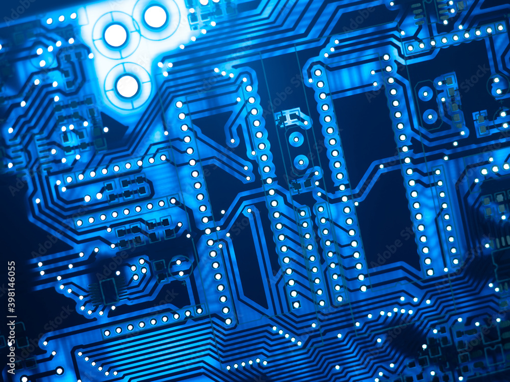 Pcb Background Blue Pcb Design Blue Neon Light On A Printed Circuit Board Blank Printed