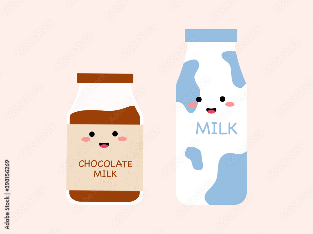 Collection of Cute cartoon chocolate and regular milk bottle characters ...