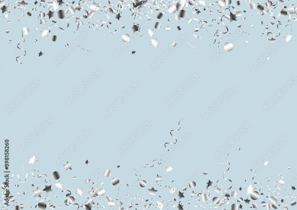 Silver Confetti Falling Vector Blue Background. Stock Vector | Adobe Stock