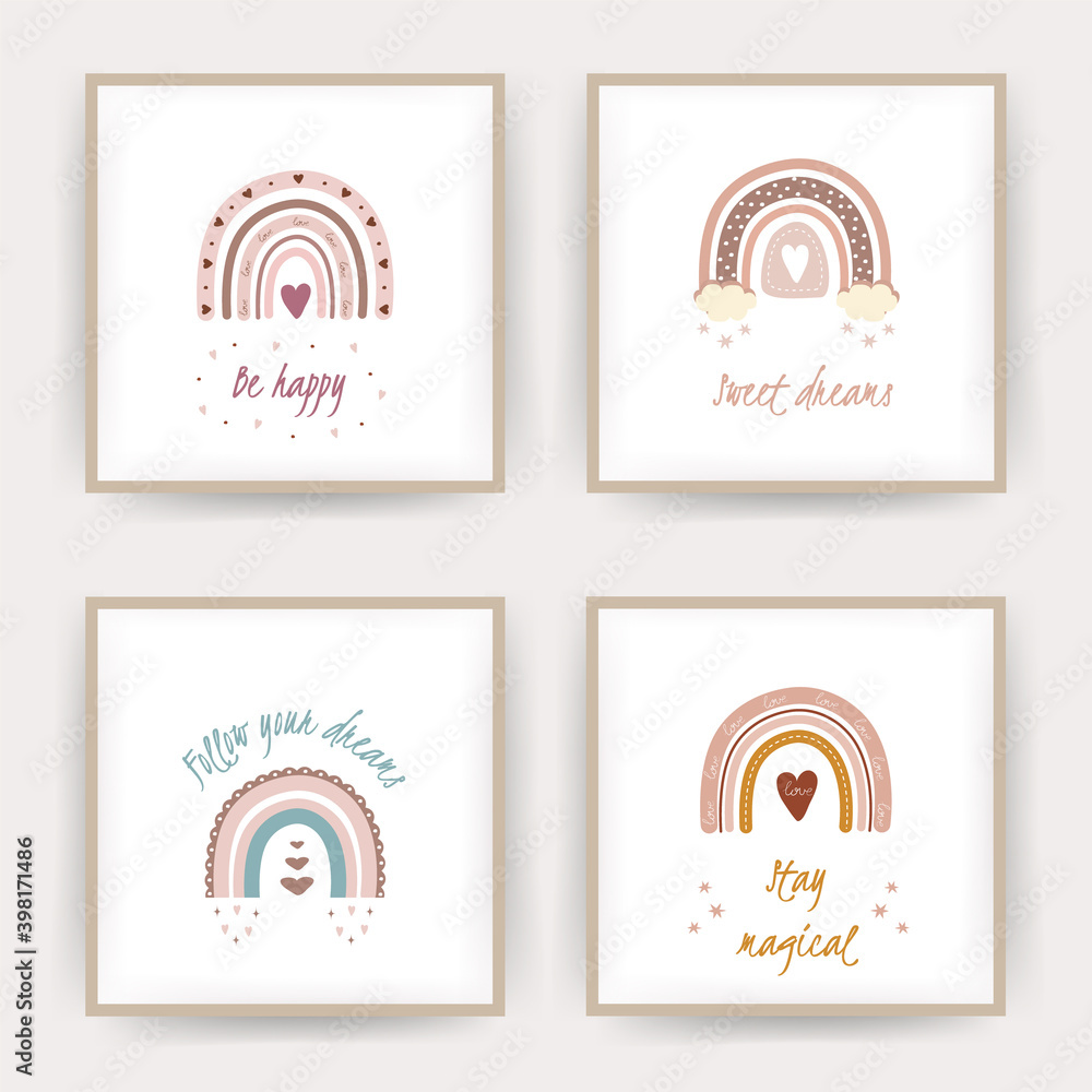 Posters with boho rainbows. Lettering Sweet dreams and be happy ...