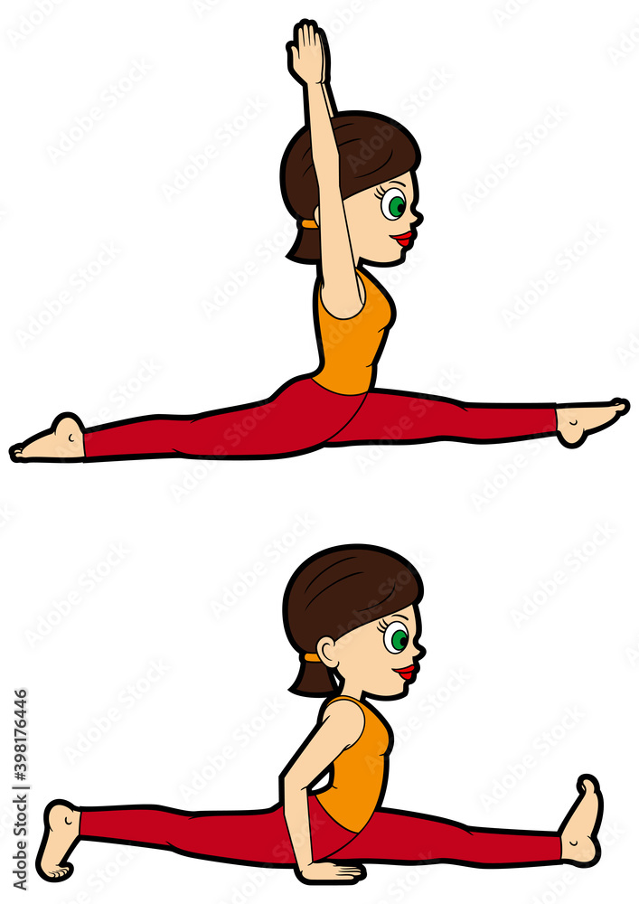 Yoga asana set monkey asana variations / Illustration cartoon girl ...