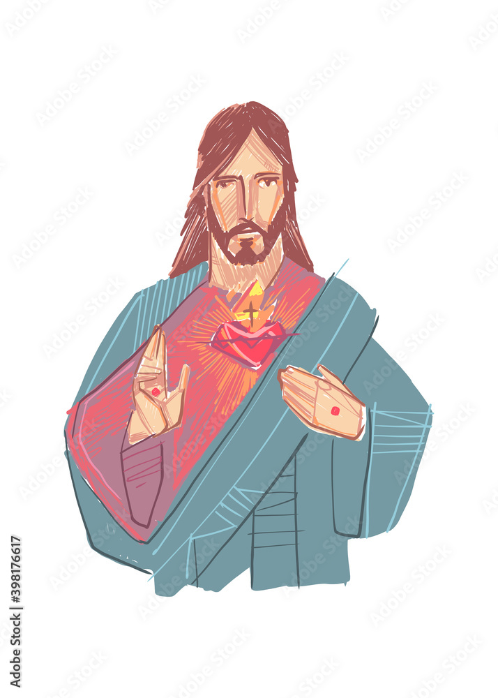 Jesus Christ Sacred Heart illustration Stock Vector | Adobe Stock