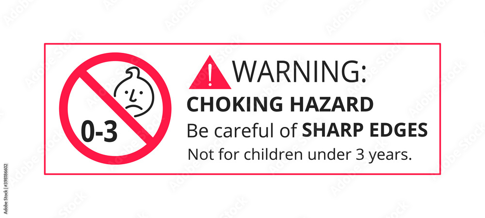 Choking hazard forbidden sign sticker not suitable for children under 3 ...