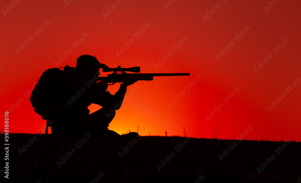 Commando team sniper, army special forces shooter aiming, shooting ...