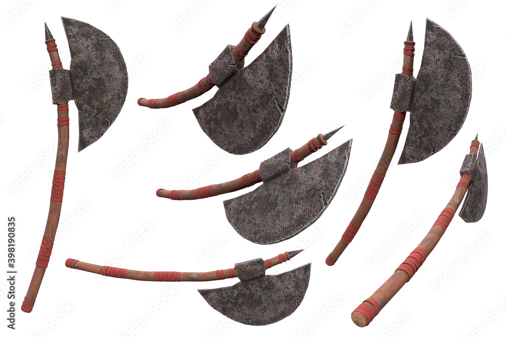 ภาพประกอบสต็อก double handed battle axe medieval weapon in different ...