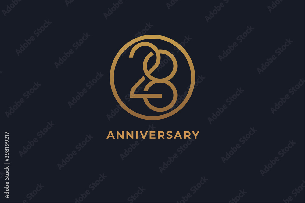 Number 28 logo, gold line circle with number inside, usable for ...