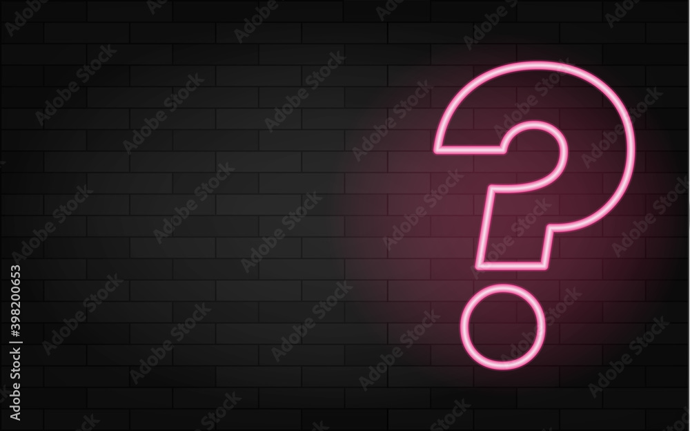 Realistic isolated neon question mark on the wall background. Vector ...