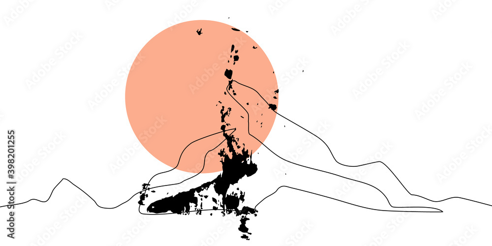 Mountains contour drawing, panoramic view. Simple one line nature ...