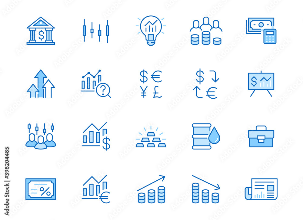 Investment line icon set. Stock market, bond, financial analysis ...