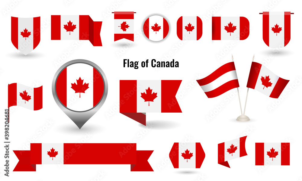 The Flag of Canada. Big set of icons and symbols. Circle and square and ...