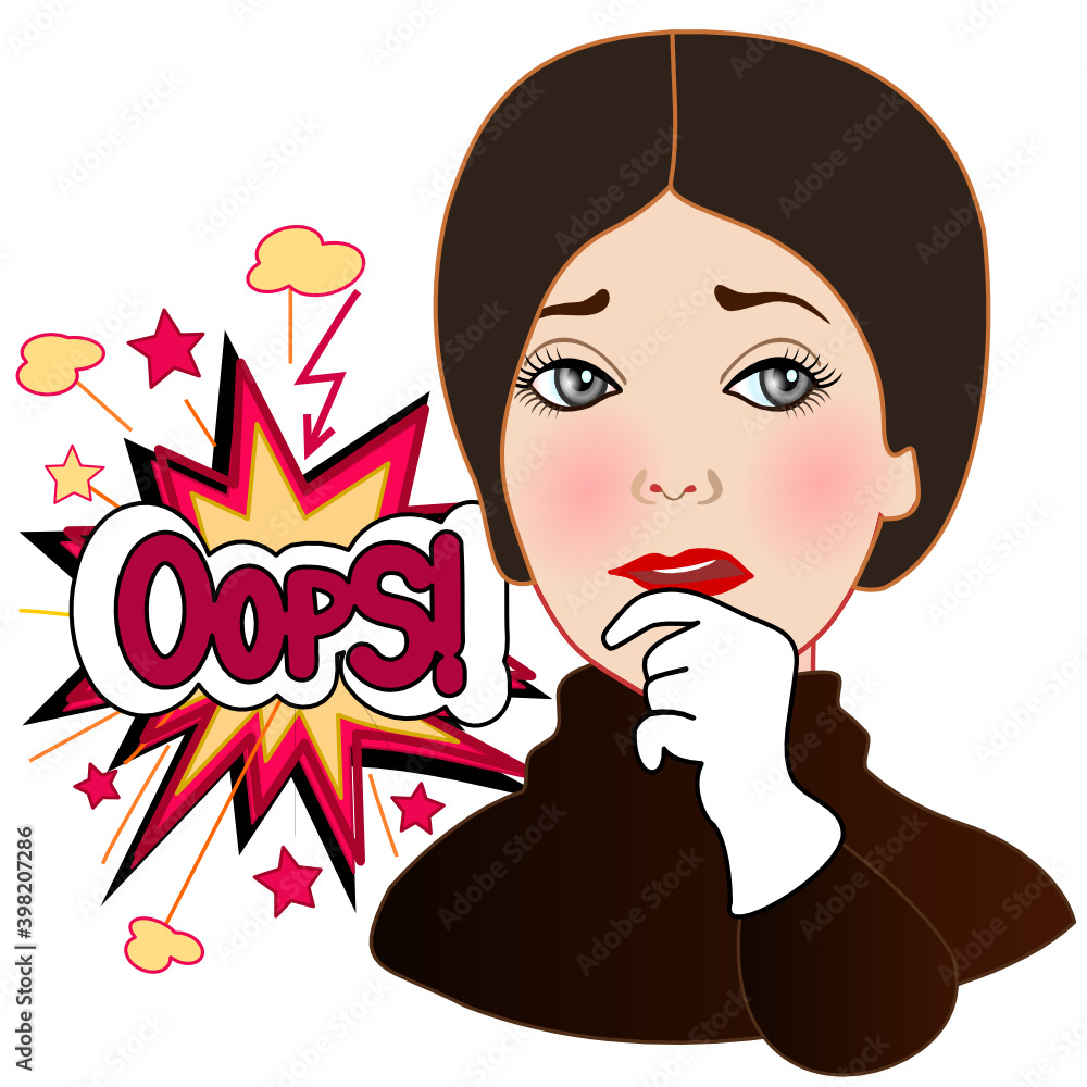 embarrassed woman emoticon saying oops, vector illustration with ...