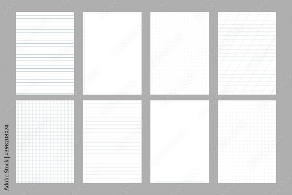 set of A4 sheets with a different pattern checkered, narrow and wide ...