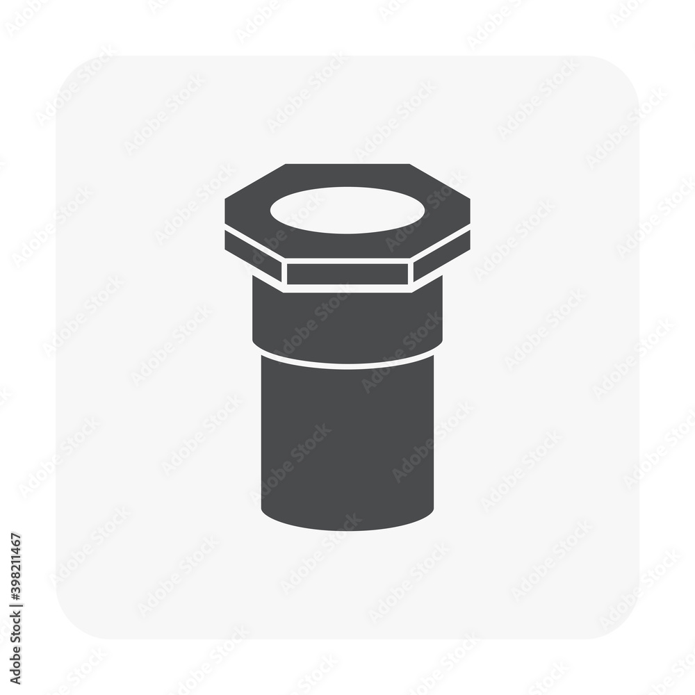 PVC plastic pipe fitting vector icon. Adapter with slip socket opening ...