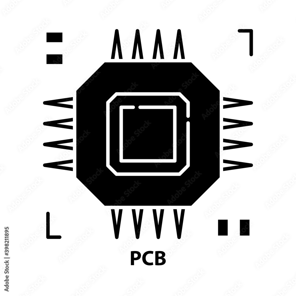 pcb icon, black vector sign with editable strokes, concept illustration ...