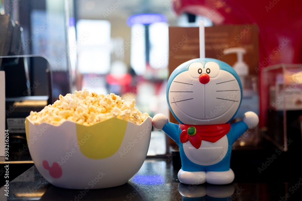 Bangkok, Thailand - December 9, 2020 : Doraemon set of bucket popcorn ...