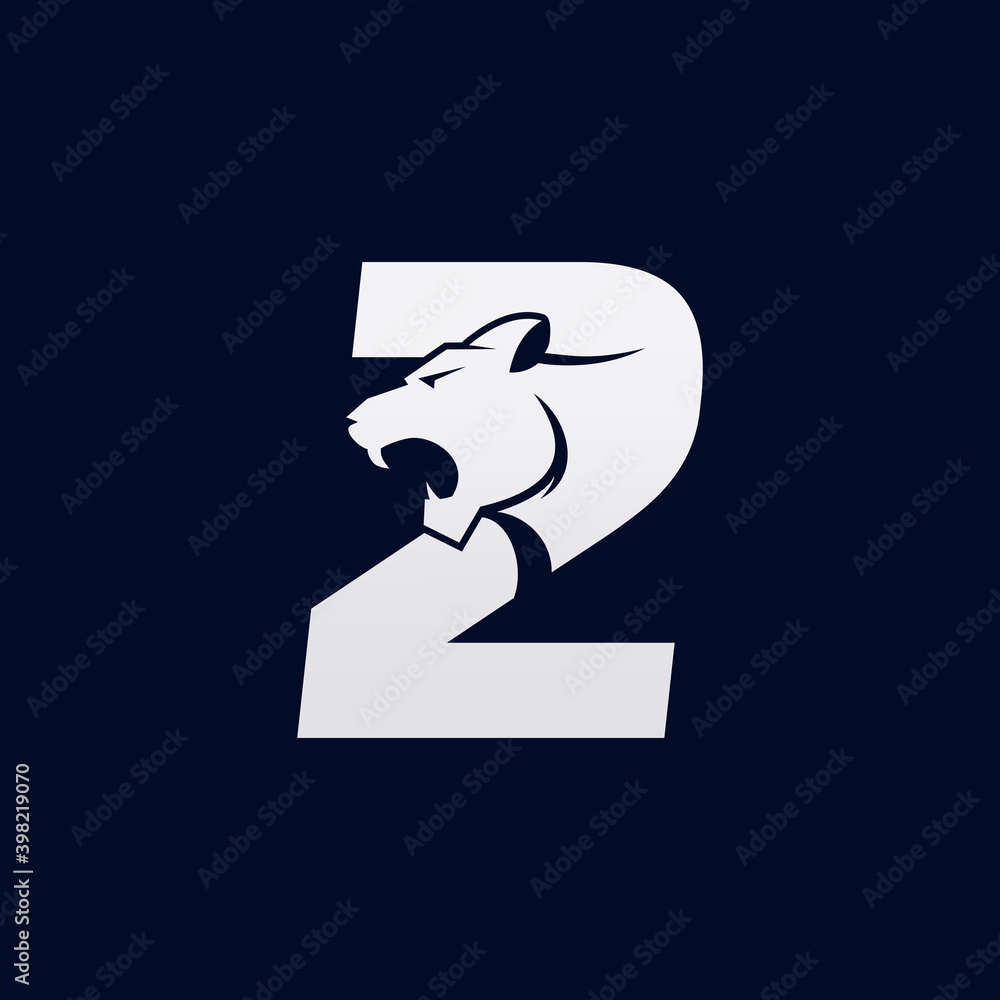 Number Two Tiger, Numeral Predator Logo Design Vector Stock Vector ...