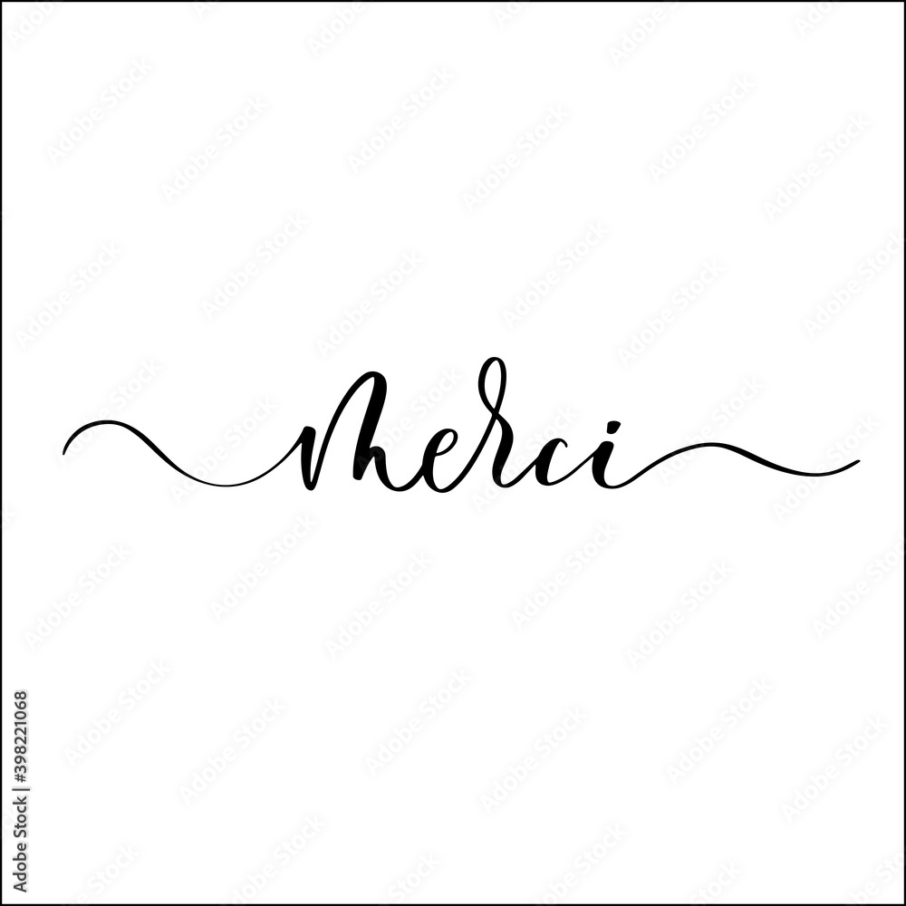 Merci hand lettering inscription label sticker. Stock Vector | Adobe Stock