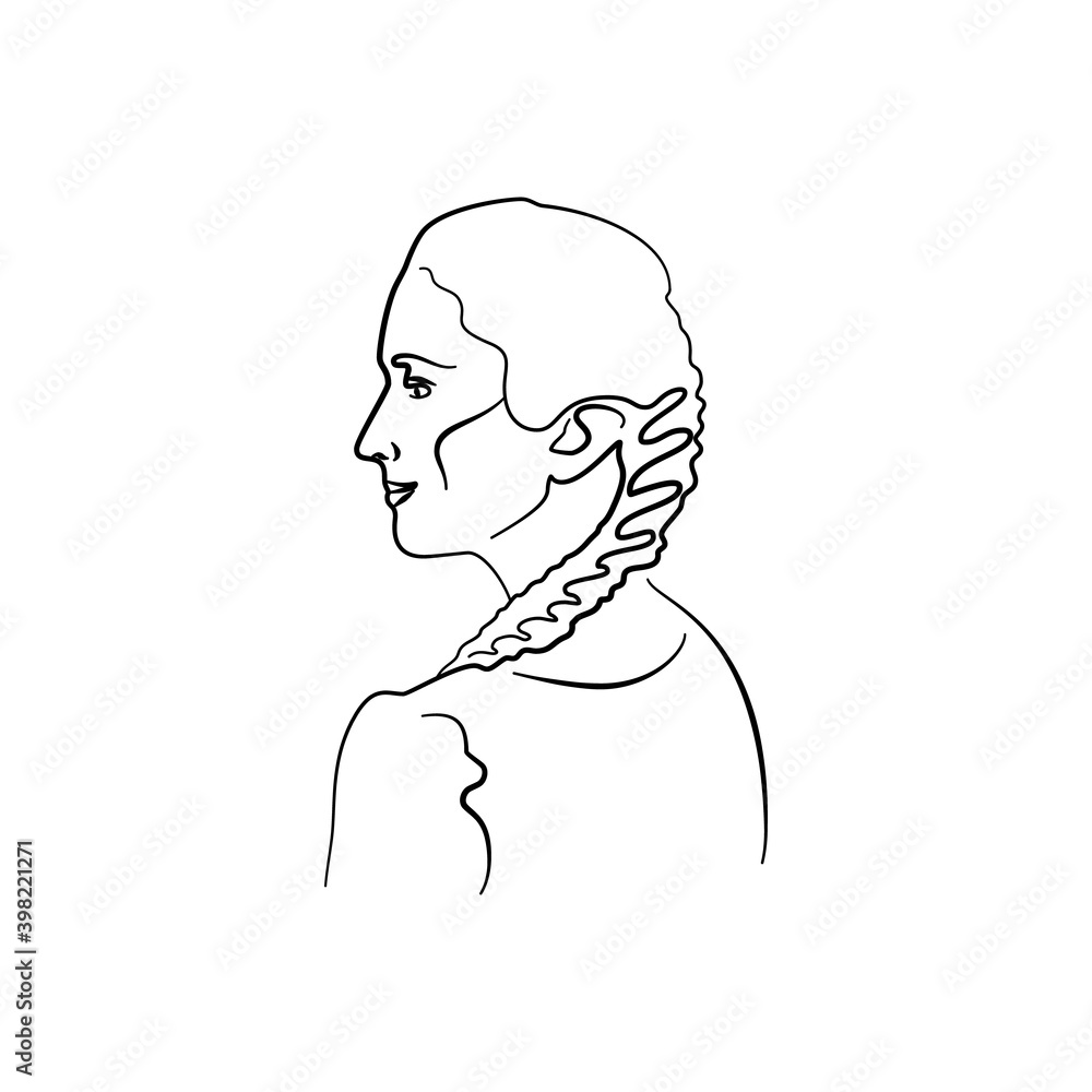 Single line drawing of a woman portrait side view. Isolated on white ...