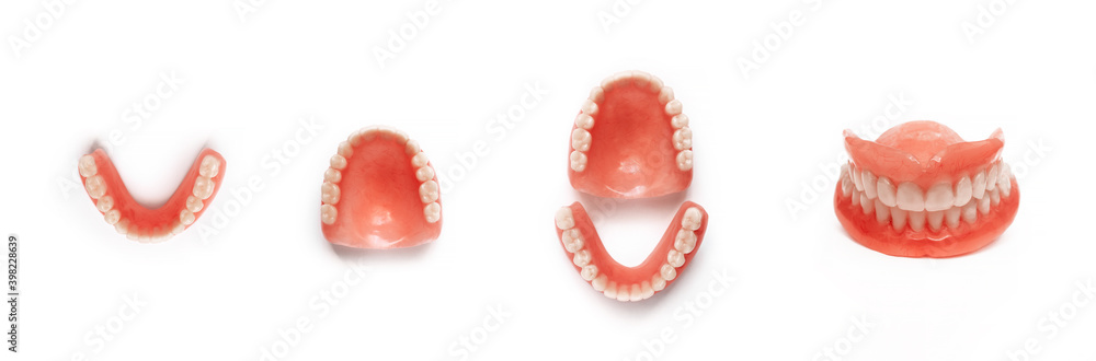 Full denture close-up. Dentures. Full removable plastic denture of the ...