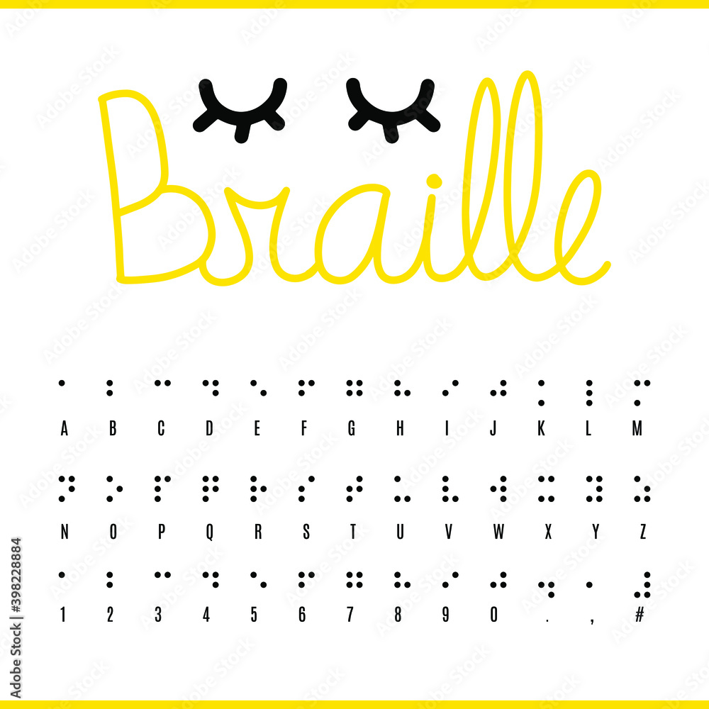Vetor de Braille alphabet, numbers 0 to 9 and punctuation. Decorated ...