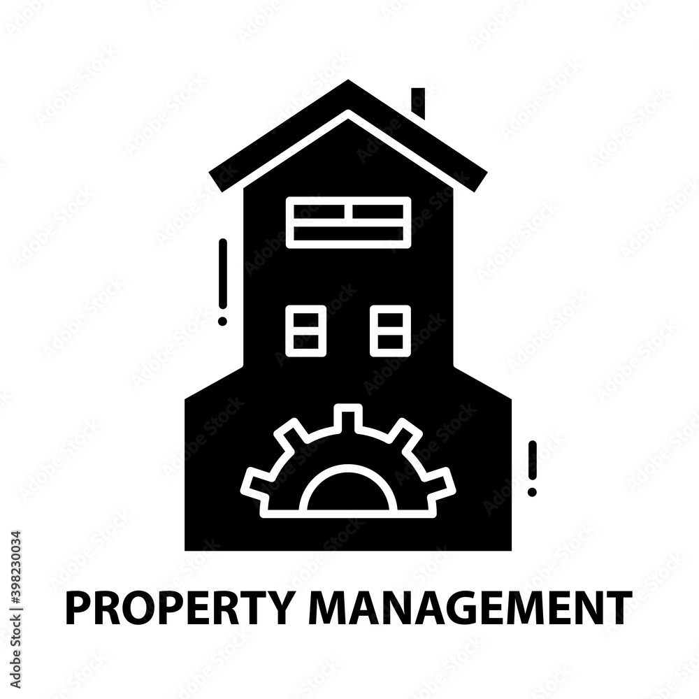 property management icon, black vector sign with editable strokes ...
