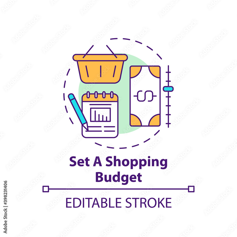 Setting shopping budget concept icon. Shopping tip idea thin line ...