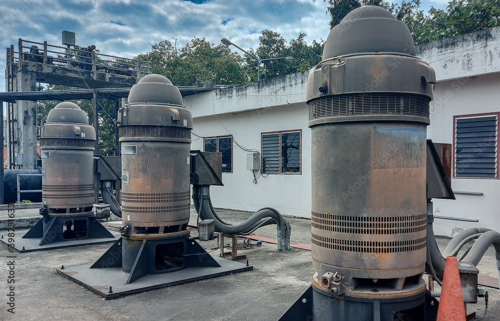 Water pump station and pipeline on roof deck of water tank for ...