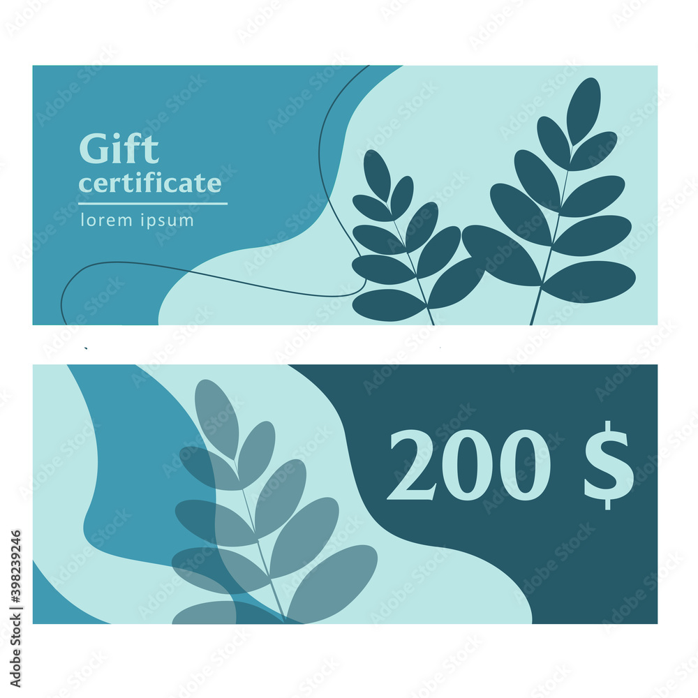 Voucher template with abstract and floral shapes. Design usable for ...