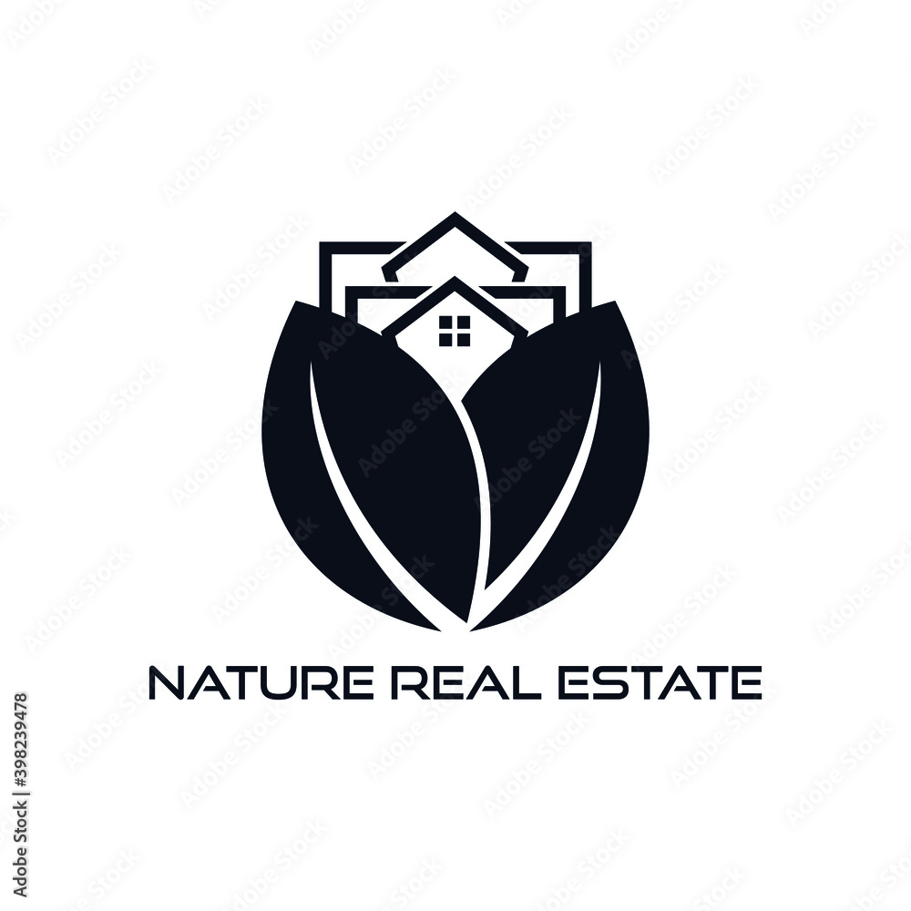 nature real estate logo, simple house and leaves icons, vector ...