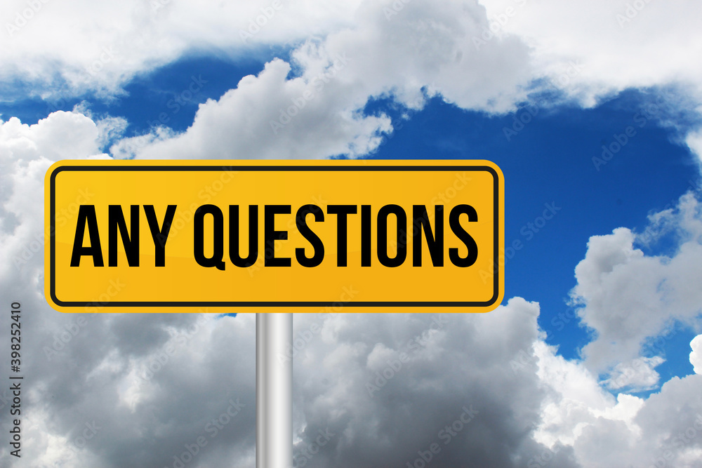 Any Questions word in road sign, blue sky and white cloud Stock Photo ...
