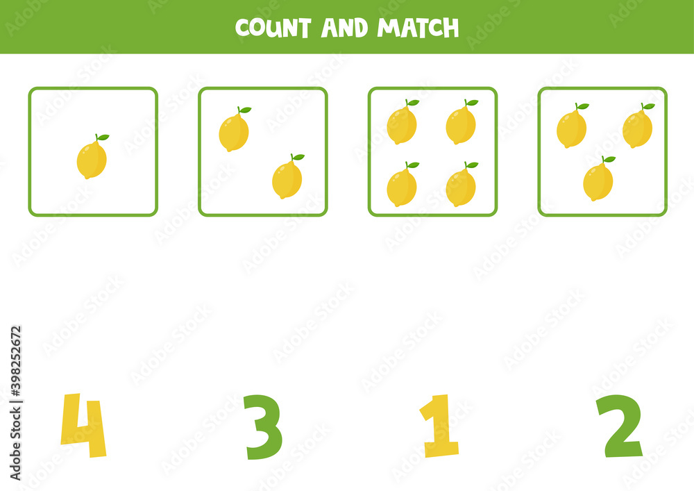 Vetor de Count all lemons and match with numbers. Math game for ...